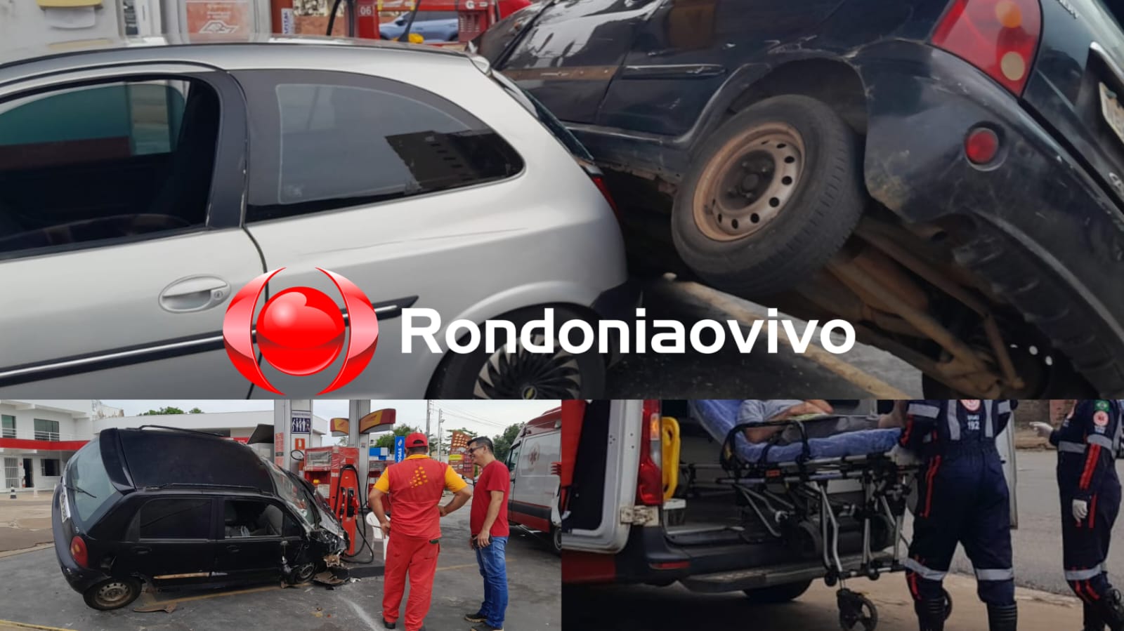 MOTORISTA FERIDO: Carro fica engatado em outro após invadir posto de ...
