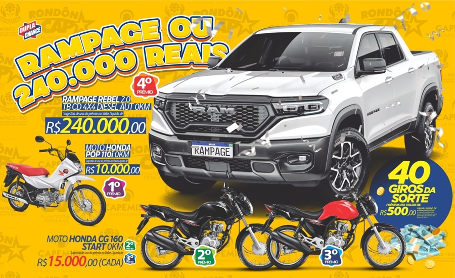 RONDÔNCAP: RAMPAGE 4x4 Diesel, 3 motos Honda, 40 giros e dupla chance ...